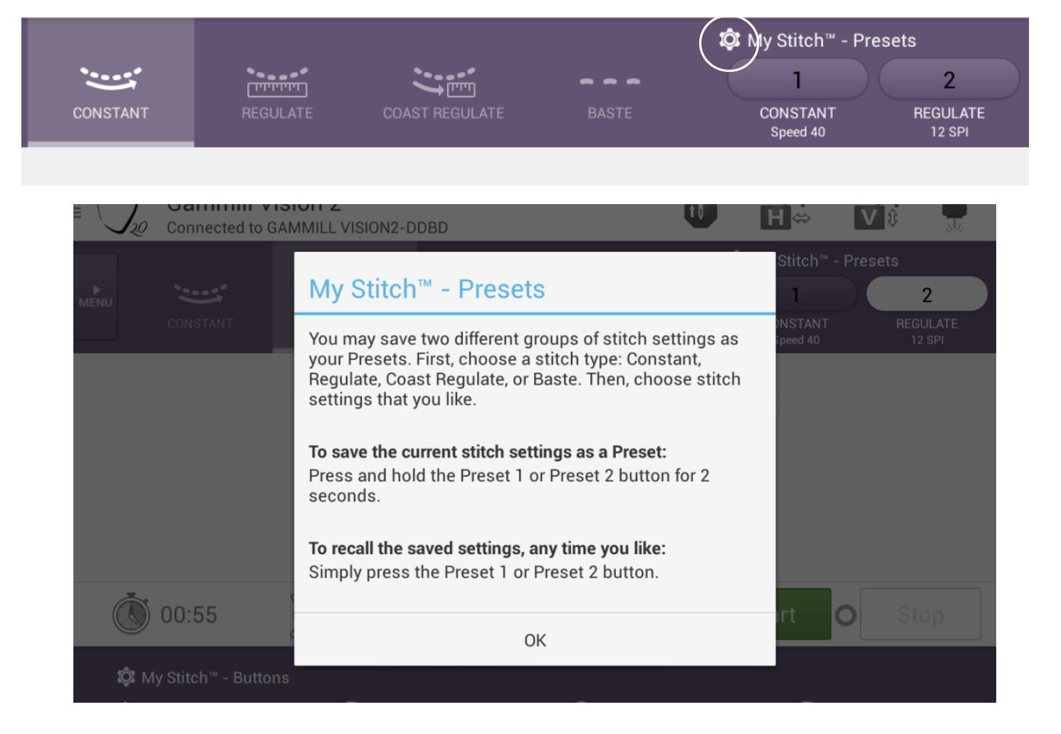 My Stitch Presets and My Stitch Buttons
